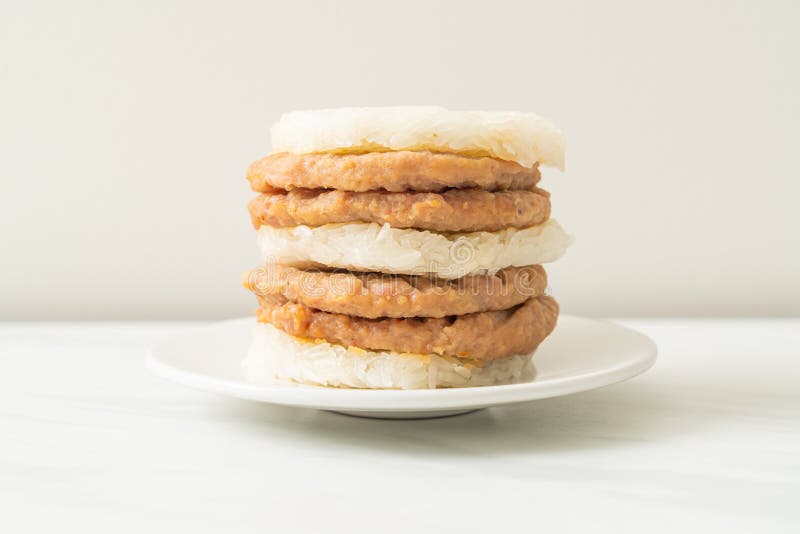 Grilled Pork with Sticky Rice Burger Stock Photo - Image of healthy ...