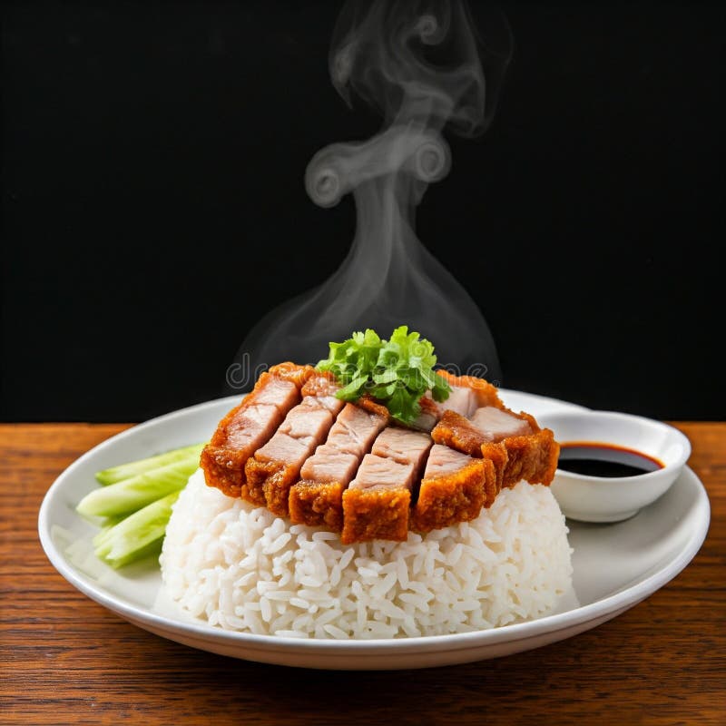 Grilled Pork Teriyaki Rice with Green Rice Stock Illustration ...