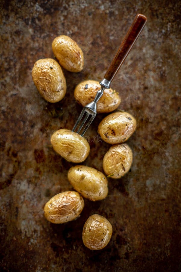 Grilled Potato Backed on Metal Pan Texture Fork Daylight Sunlight ...