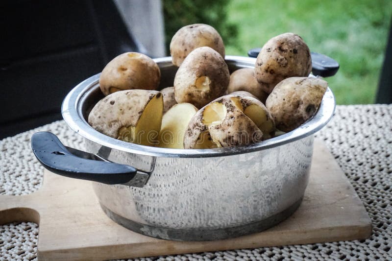 Grilled Potatoes in Silver Pot Stock Photo - Image of silver, metal ...