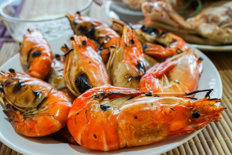Grilled Prawn is Delicious Seafood Stock Image - Image of flaming ...