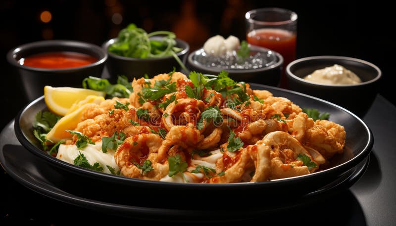 Grilled Prawn Skewer with Fresh Seafood, Vegetables, and Savory Sauce ...