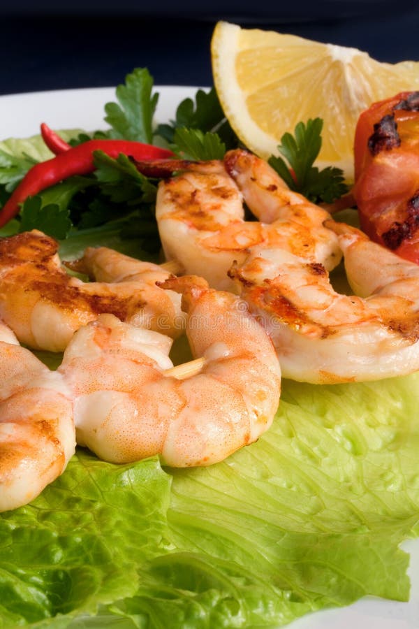 Grilled Prawns on Bamboo Sticks Stock Photo - Image of cooking ...