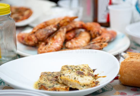 Grilled Prawns and Cod Fillet Stock Image - Image of dinner, healthy ...