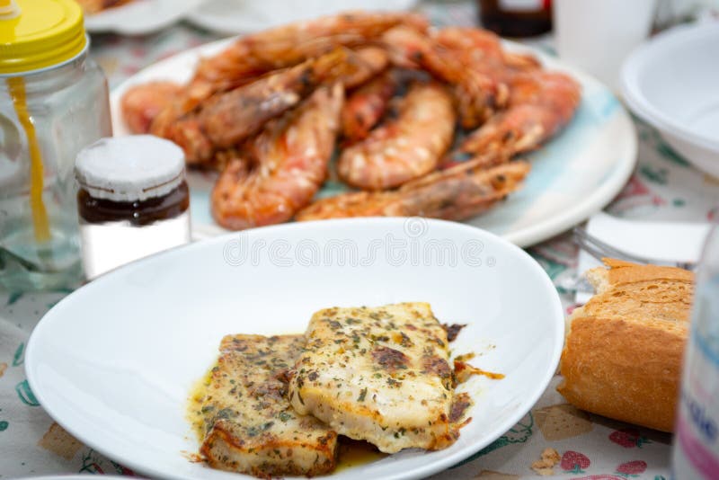 Grilled Prawns and Cod Fillet Stock Image - Image of casserole, asia ...