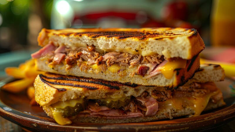 Grilled Pulled Pork and Cheese Sandwich Stock Photo - Image of table ...