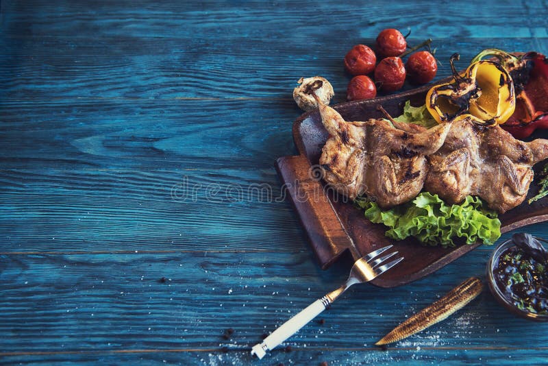 Grilled quail meat stock photo. Image of kebab, close - 86532394