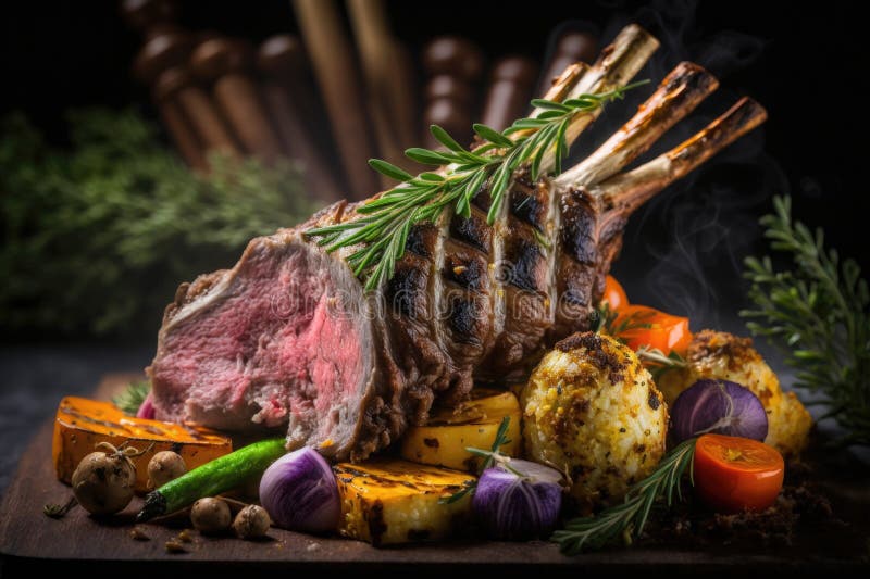 Grilled Rack of Lamb with Vegetables Illustration AI Generative Stock ...