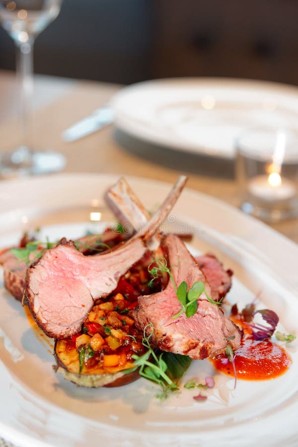 Grilled Rack of Lamb with Vegetables Stock Image - Image of chop ...