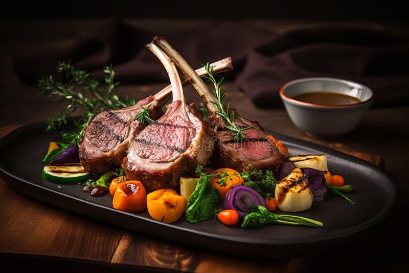 Grilled Rack of Lamb with Vegetables. Professional Food, Stock ...