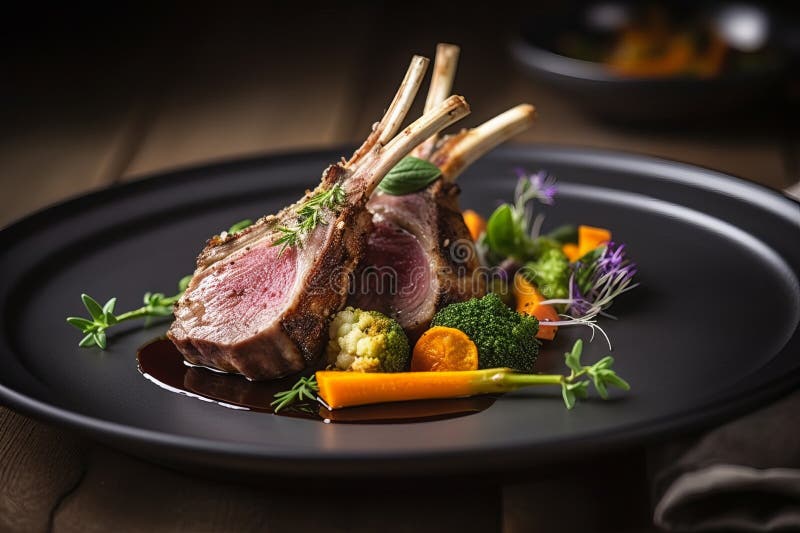 Grilled Rack of Lamb with Vegetables. Professional Food, Stock ...