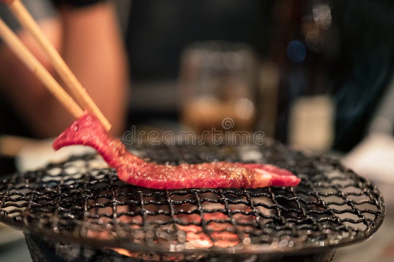 Grilled Raw Beef Slice on Flaming Grill Stock Image - Image of cooking ...