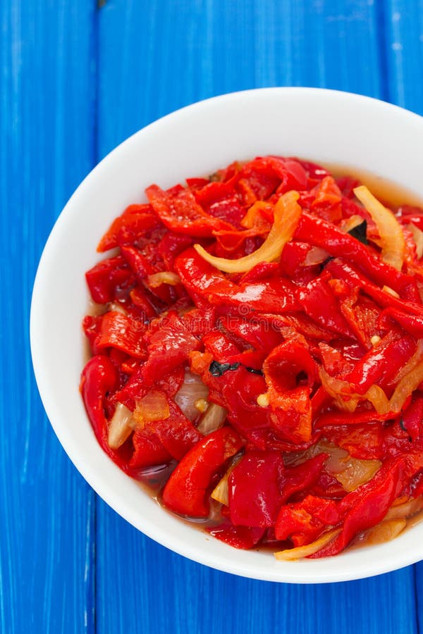 Grilled Red Pepper with Onion Salad on Bowl Stock Photo - Image of ...