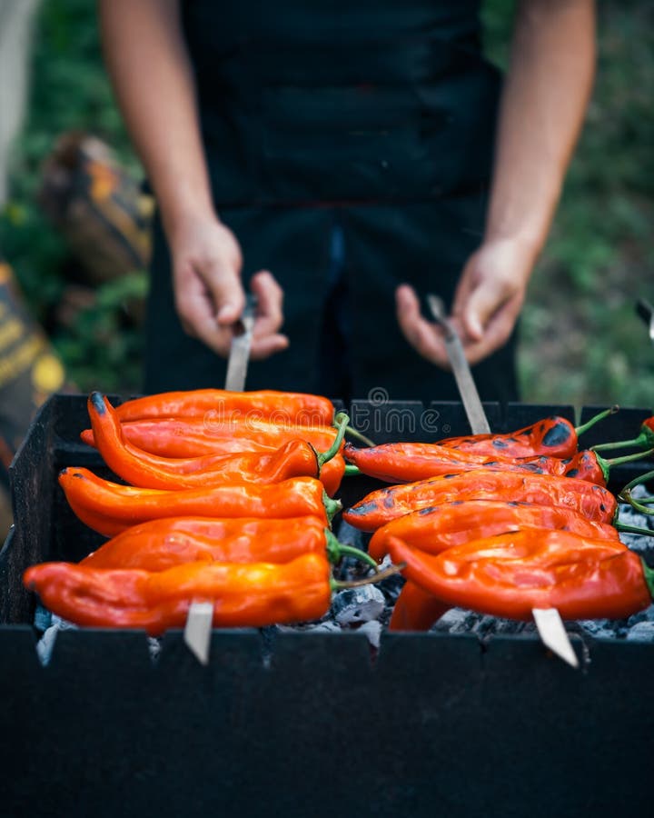 Grilled red peppers stock image. Image of heat, grill - 40025705