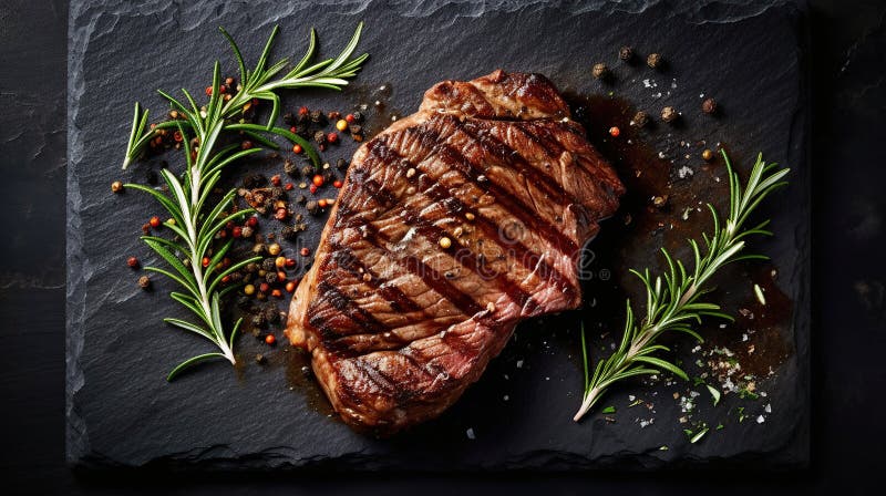 Grilled Rib Eye Beef Steak, Herbs and Spices. AI Generated Image Stock ...