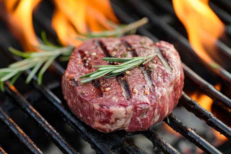 Grilled Ribeye Steak with Mutton Cooked Over Fire. Stock Image - Image ...