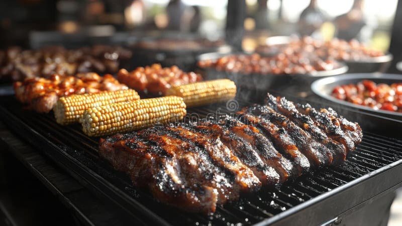 Grilled Ribs & Corn on the Cob Stock Illustration - Illustration of ...