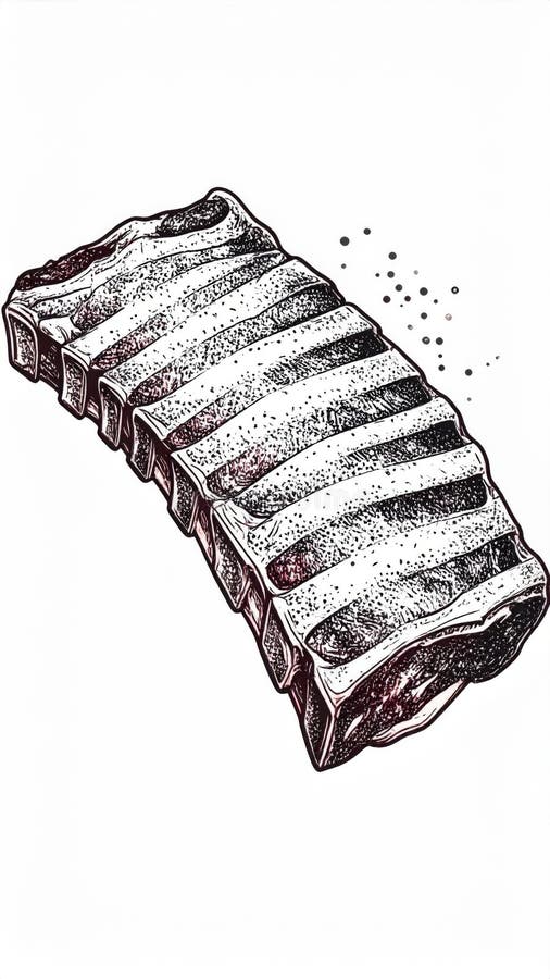Grilled Ribs Illustration: Red and Black Stippling Drawing Stock ...