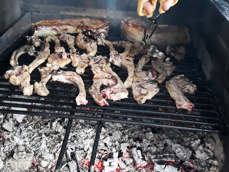 Grilled Ribs and Grilled Meat Over the Fire, Cooked To the Embers Stock ...