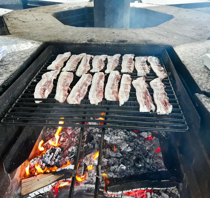 Grilled Ribs and Grilled Meat Over the Fire, Cooked To the Embers Stock ...