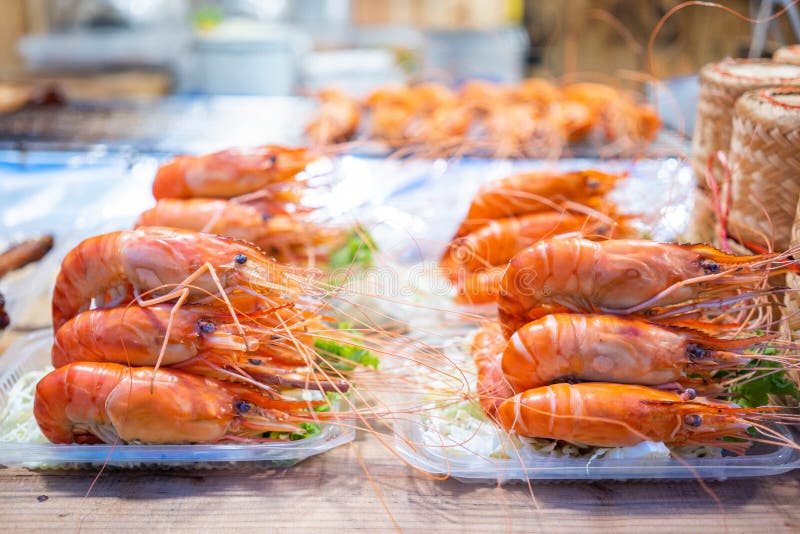 Grilled River Prawn Sell at Night Market Stock Image - Image of cooking ...