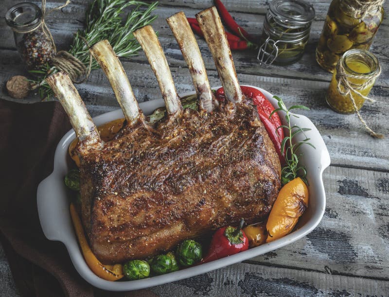 Grilled Roasted Rack of Lamb,mutton with Vegetables Stock Image - Image ...