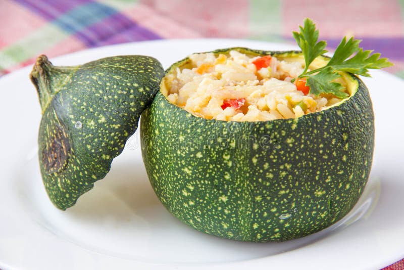 Round Courgette Stuffed Rice and Vegetables Stock Image - Image of full ...