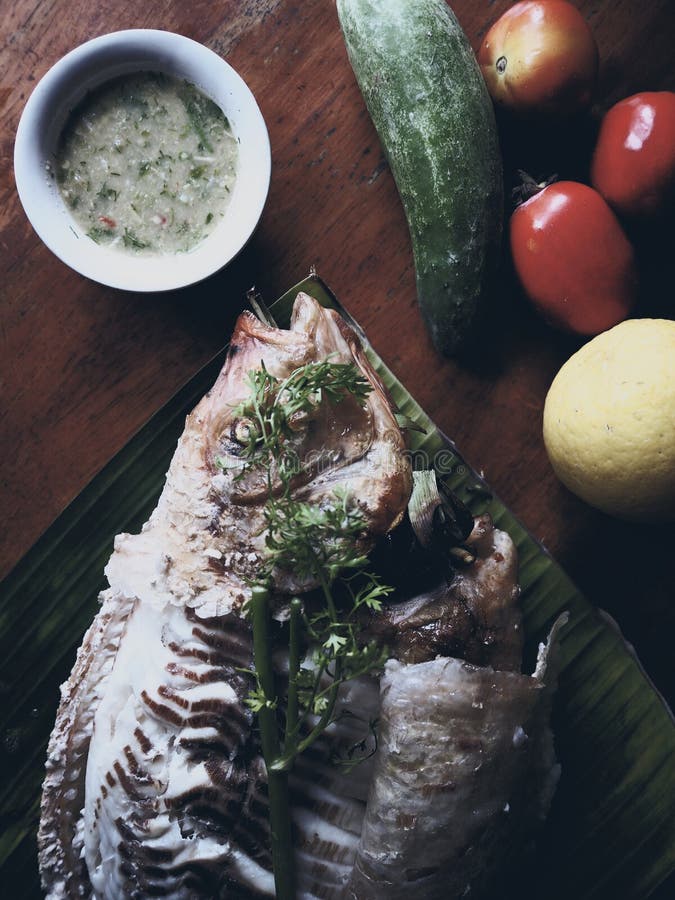 Grilled Ruby Fish with Spicy Sauce Stock Photo - Image of delicious ...