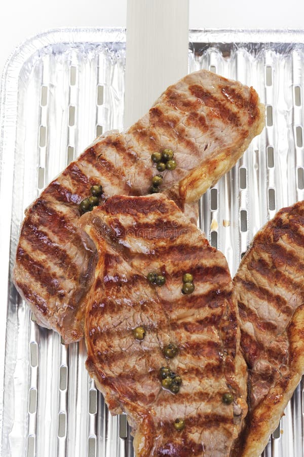 Grilled Rump Steak With Mushrooms Over Flames Stock Image - Image of ...