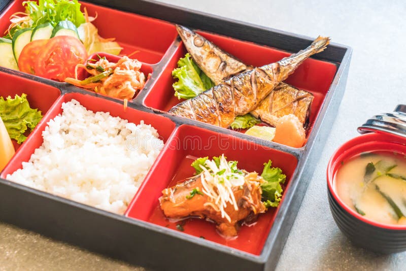 Grilled saba bento stock image. Image of isolated, lunch - 97653823