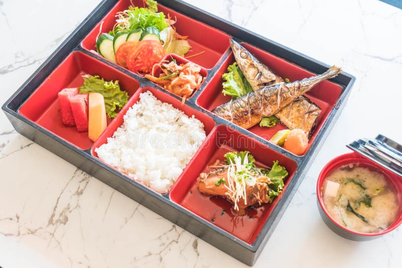 Grilled saba bento stock image. Image of miso, saba, fish - 98662417