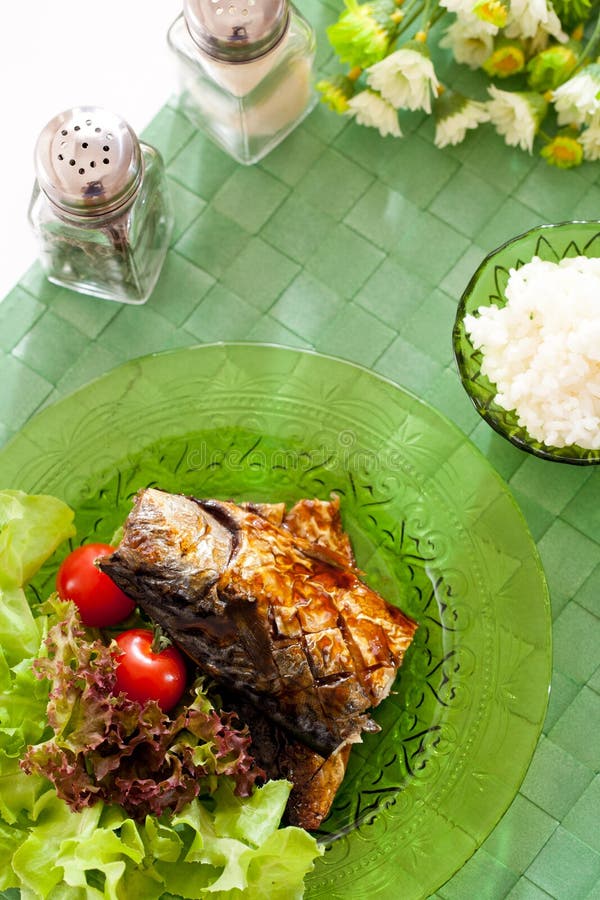 Grilled saba fish stock photo. Image of rice, tradition - 121409716