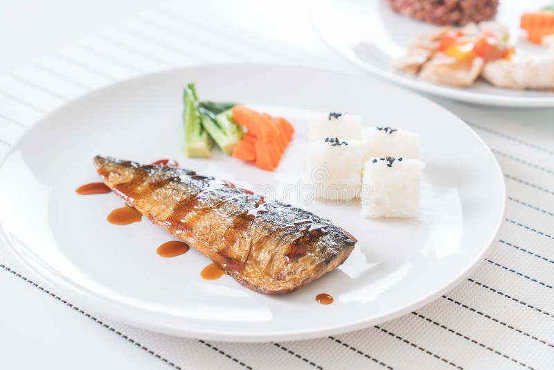 Grilled Saba fish sauce stock image. Image of salad, fish - 90712201