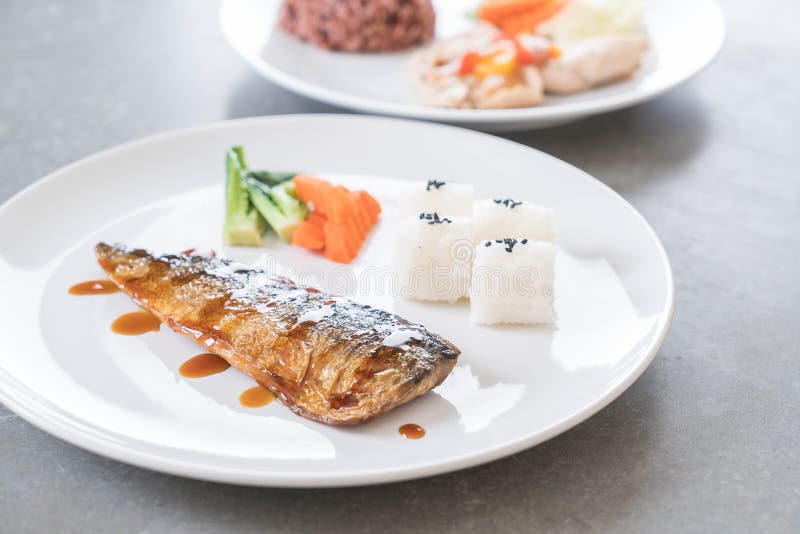 Grilled Saba fish sauce stock photo. Image of dinner - 90879340