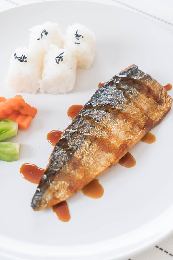 Grilled Saba fish sauce stock image. Image of background - 90989541