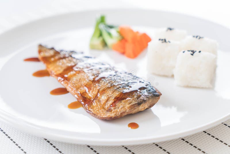 Grilled Saba fish sauce stock photo. Image of health - 91150900