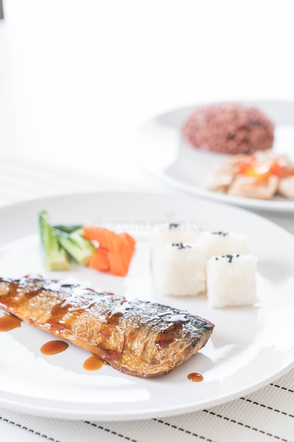 Grilled Saba fish sauce stock image. Image of dinner - 91433269