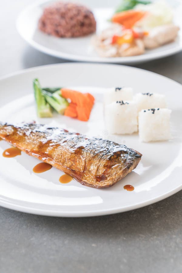 Grilled Saba fish sauce stock image. Image of tasty, dinner - 91434237