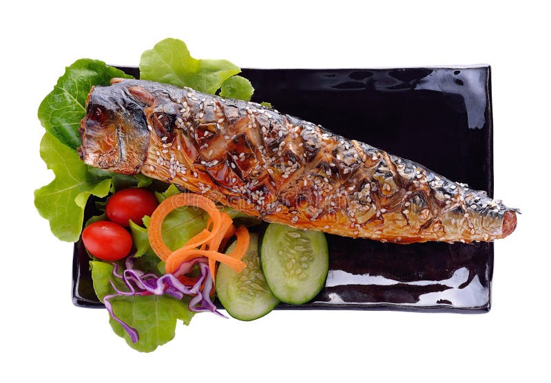 Grilled Saba Fish with Sweet Sauce and Vegetable Stock Image - Image of ...