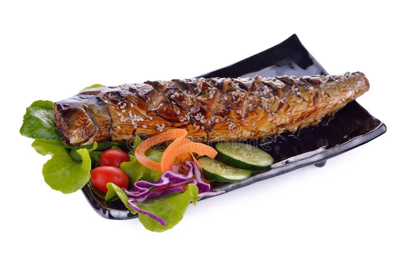 Grilled Saba Fish with Sweet Sauce and Vegetable Stock Image - Image of ...