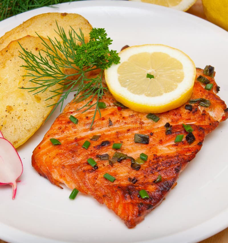 Grilled salmon fillet. stock image. Image of fruit, steak - 41623241