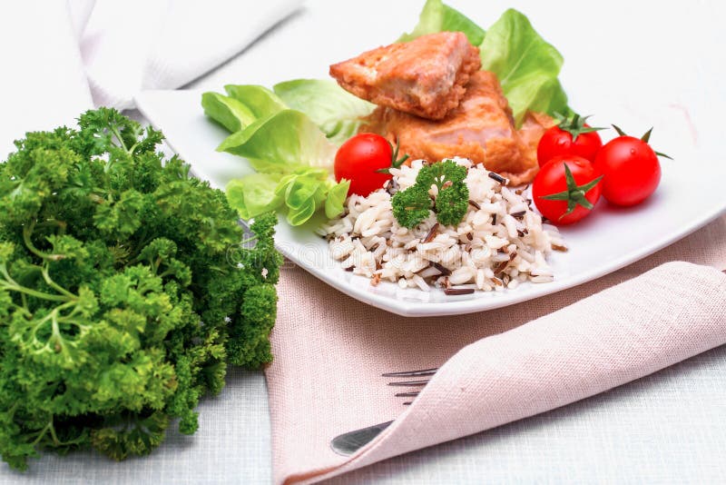 Grilled Salmon Fillet with Rice Stock Photo - Image of fish, food: 36871432