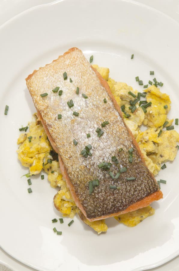Grilled Salmon Fillet on Scrambled Eggs Stock Image - Image of meat ...