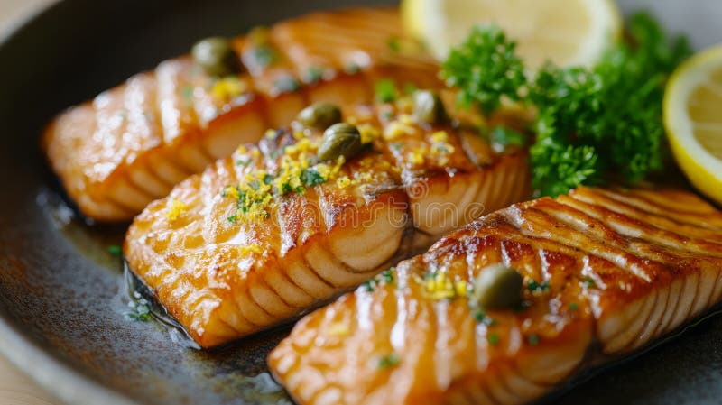 Grilled Salmon Fillets with Lemon and Herbs Stock Image - Image of meal ...