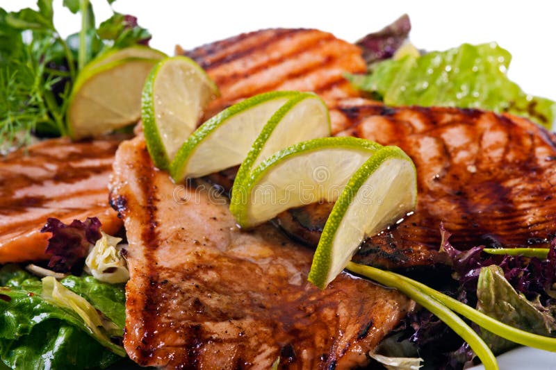Grilled salmon fish steak stock image. Image of prepared - 24647071