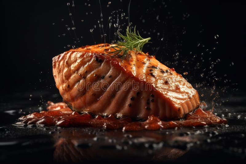 Grilled Salmon Fish. Salmon Steak on BBQ Stock Illustration ...