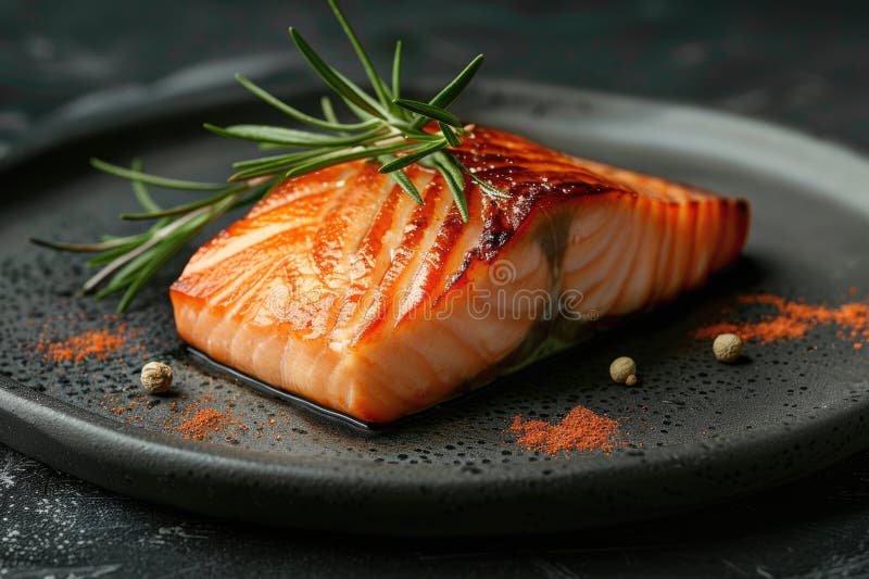 Grilled Salmon Fish Steak in a Plate Stock Photo - Image of diet, steak ...