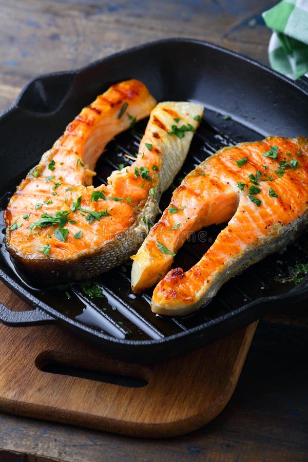 Grilled Salmon on a Griddle Pan Stock Image - Image of meal, cuisine ...