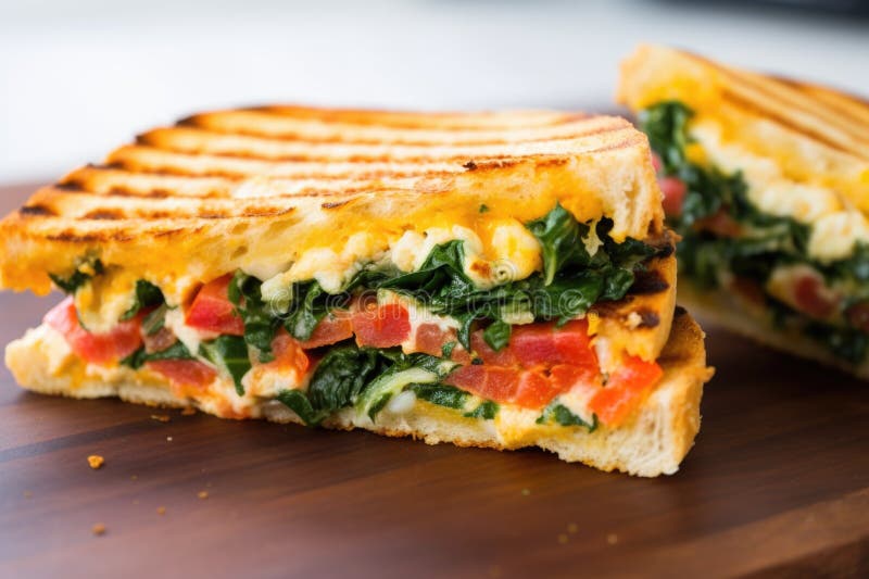 A Grilled Sandwich Cut Diagonally with Visible Fillings Stock Image ...