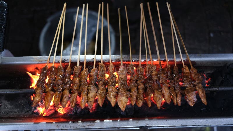 Grilled Satay on a Tradisional Charcoal Grill Stock Image - Image of ...